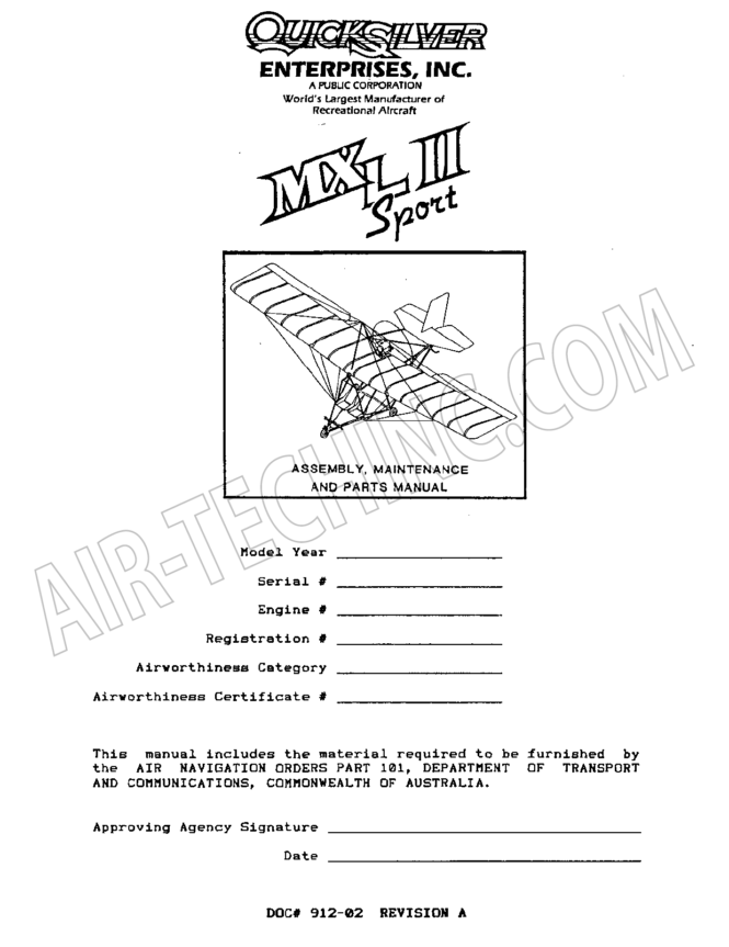 Assembly Manuals – Free Downloadable PDFs – Air-Tech Inc. | Quicksilver ...